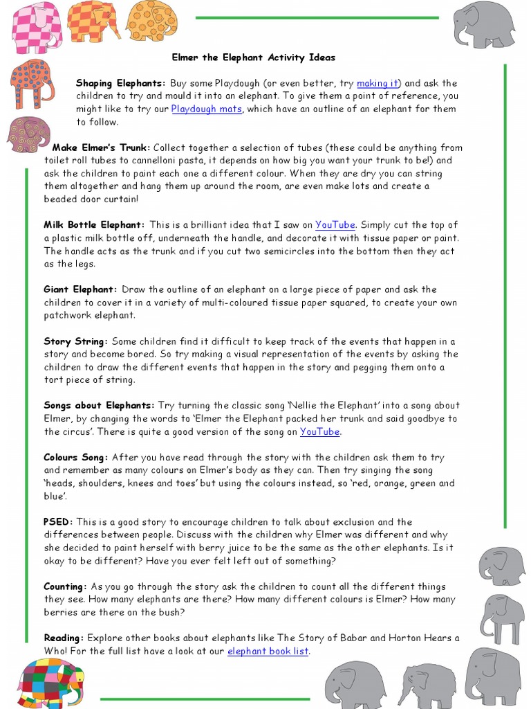 Elmer Activity Ideas | PDF | Elephant