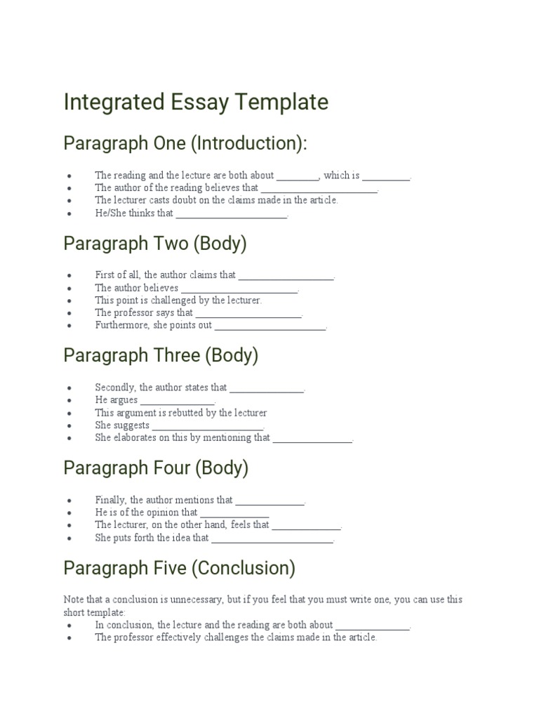Integrated Essay Template: Paragraph One (Introduction) | PDF