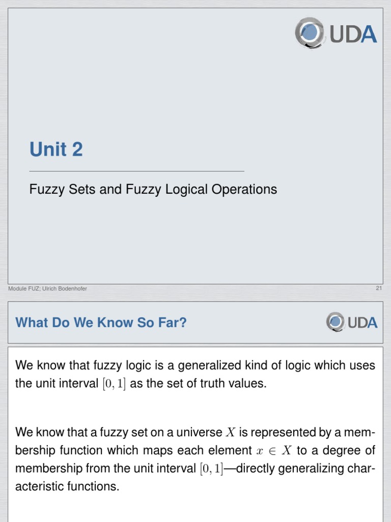 Unit 2: Fuzzy Sets and Fuzzy Logical Operations | PDF | Fuzzy Logic | Functions And Mappings