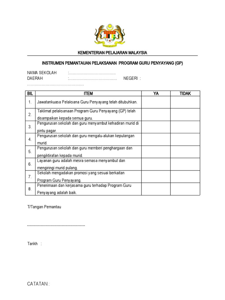 Borang Pemantauan Program Guru Penyayang | PDF