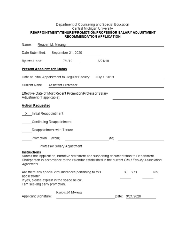 CMU Reappointment Application 2020 | PDF