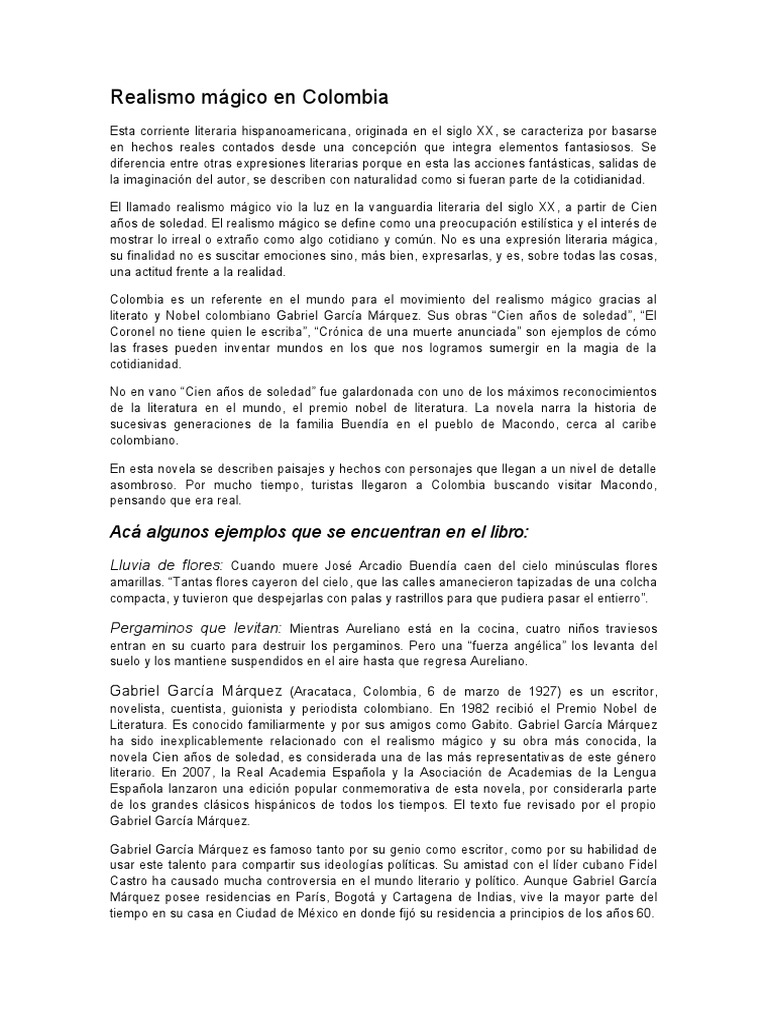 Realismo Mágico en Colombia | PDF | Gabriel García Márquez | Poesía