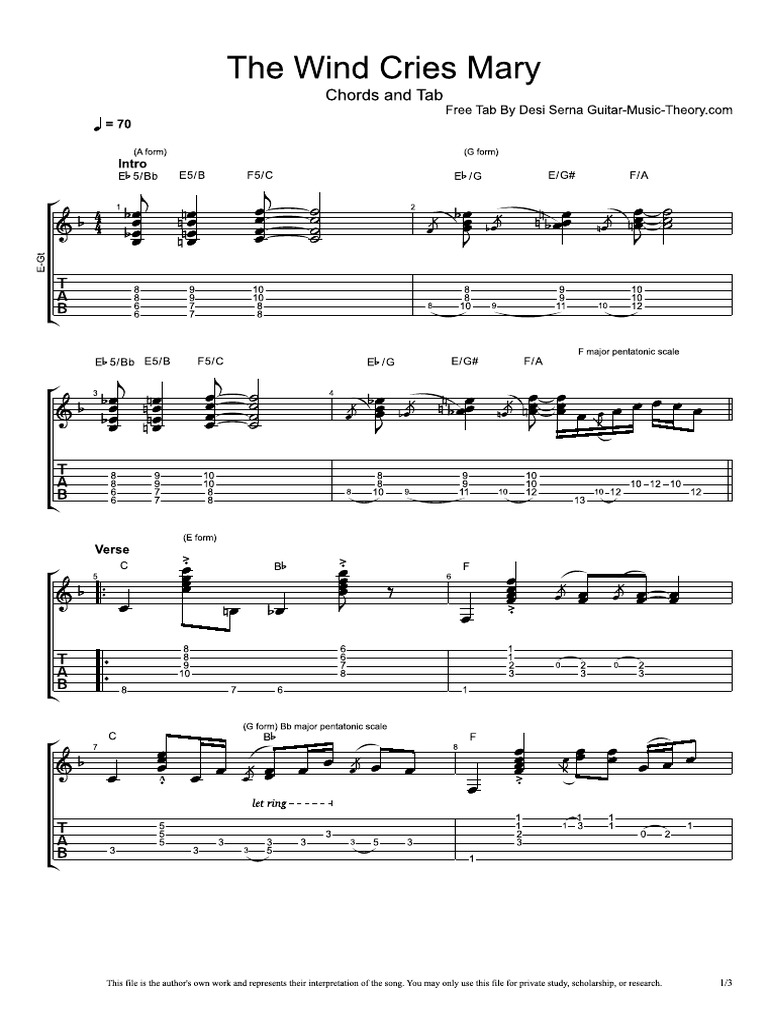 The Wind Cries Mary Chords and Tab PDF | PDF
