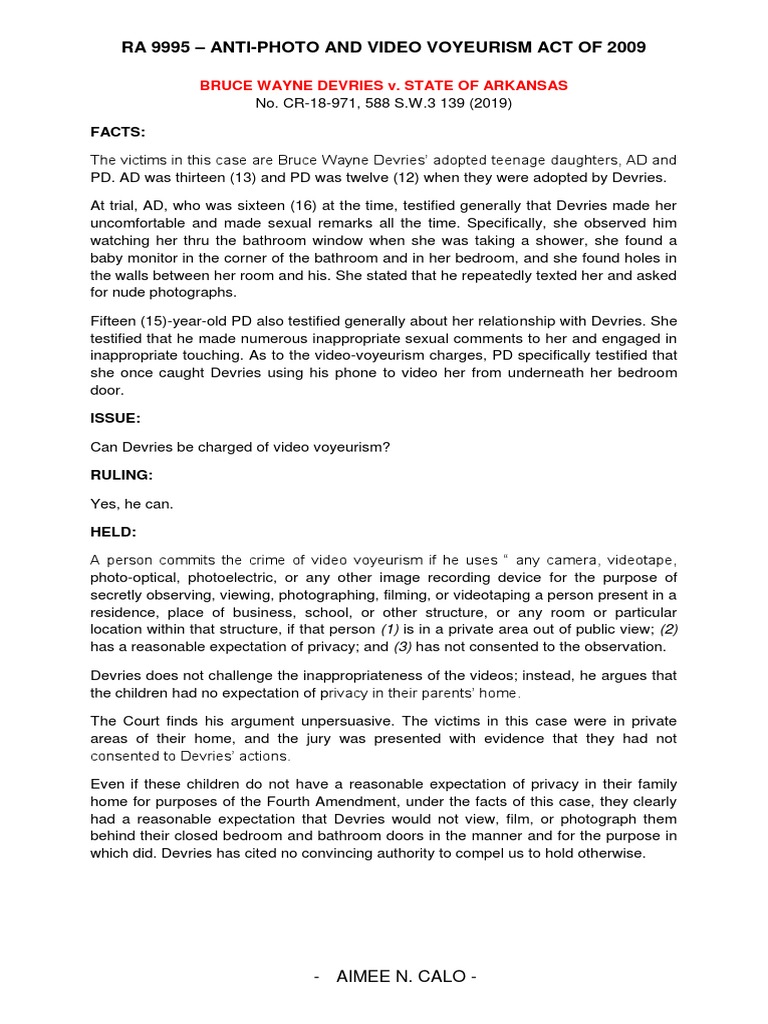 Case Digest - RA 9995 - Anti-Photo and Video Voyeurism Act of 2009 ...