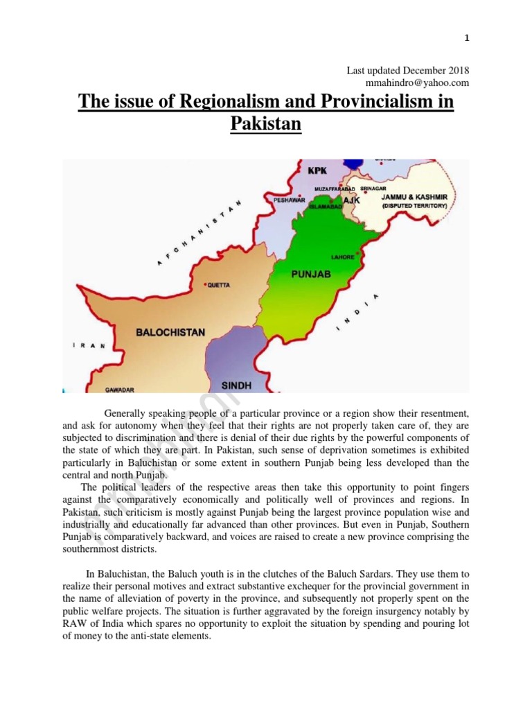 The Issue of Regionalism and Provincialism PDF | PDF | Pakistan ...