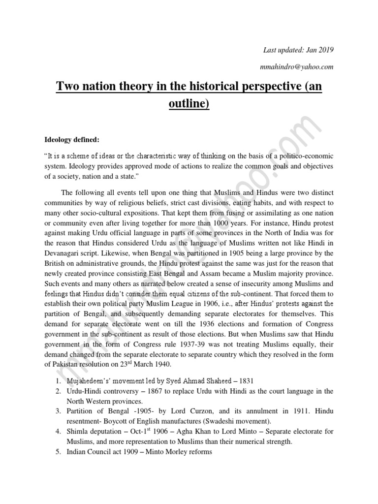 Two Nation Theory in The Historical Perspective PDF | PDF | All India ...