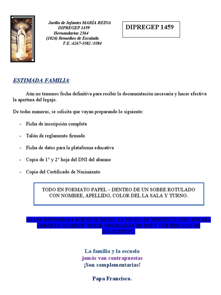 Documentación para Inscripción. Nivel Inicial | PDF | Educación de la ...