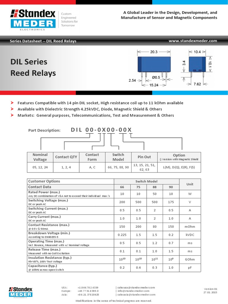 DIL Reed Relay Series Datasheet | PDF | Relay | Switch