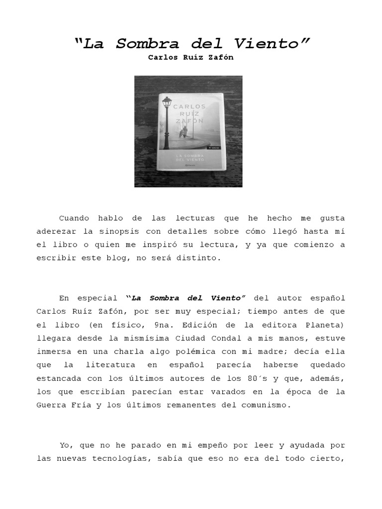 Reseña La Sombra Del Viento | PDF