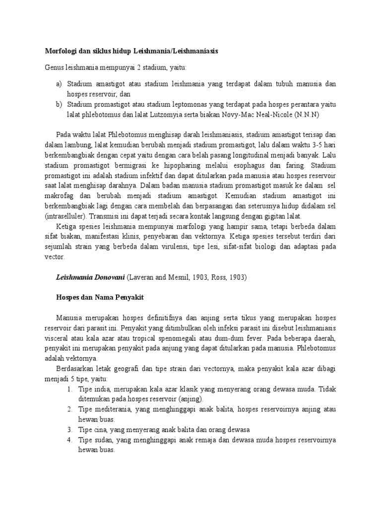 Siklus Hidup Leishmania dan Penyebarannya | PDF