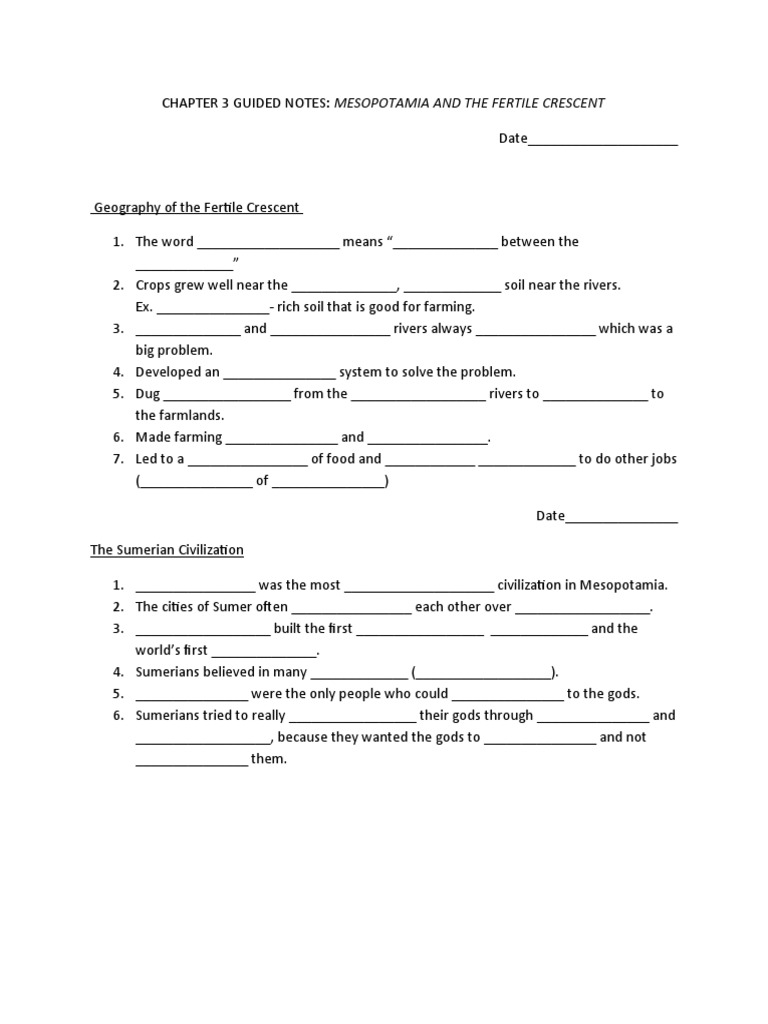 AncientMesopotamiaChapterGuidedNotes 1 | PDF | Mesopotamia | Sumer
