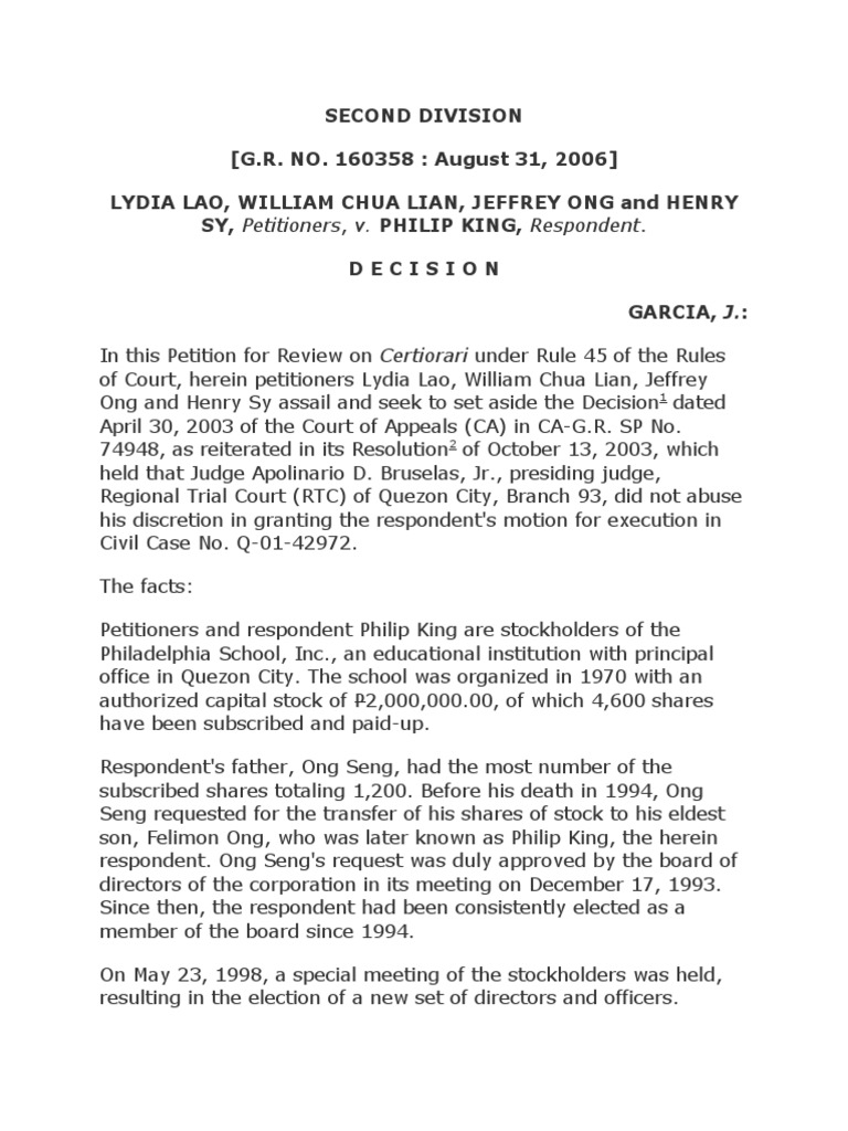 Lydia Lao vs. Yao Bio Lim, G.R. No. 201306, 09 August 2017 | PDF ...