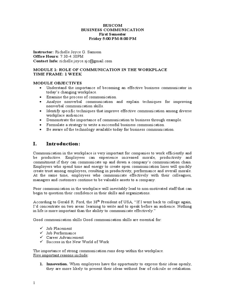 Module 1-Role of Communication in The Workplace | PDF | Nonverbal ...