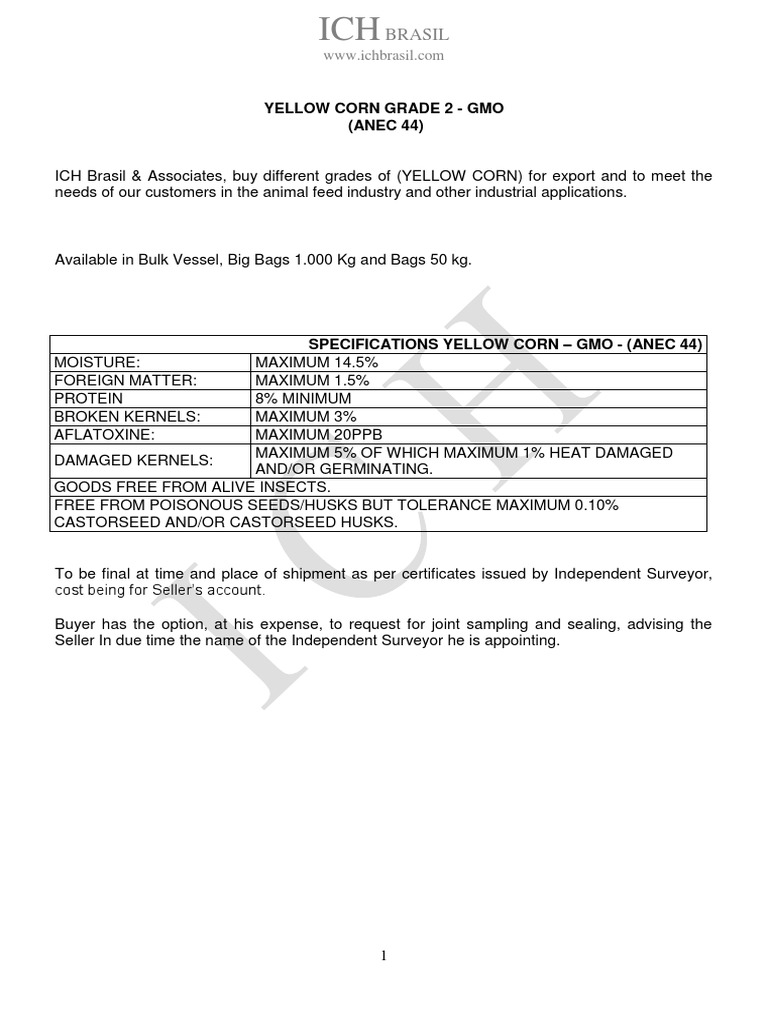 Grade 2 Yellow Corn Specifications | PDF