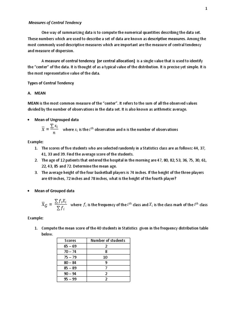 Measures of Central Tendency and Dispersion | PDF | Variance | Coefficient Of Variation