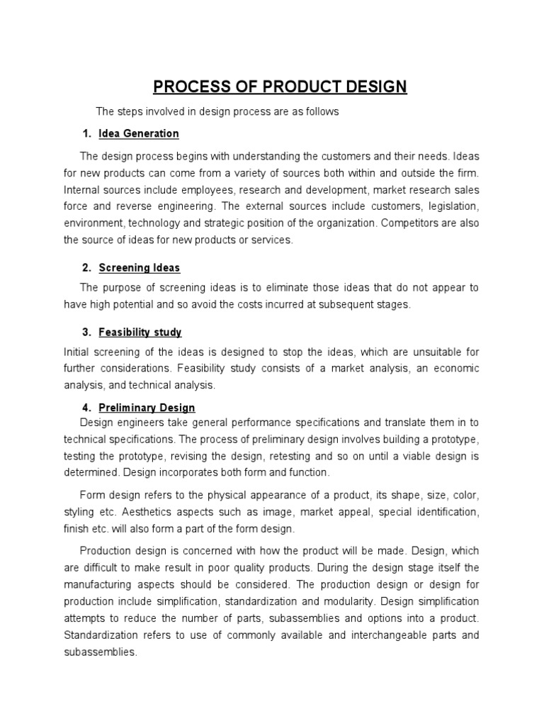 Process of Product Design | PDF | Feasibility Study | Design