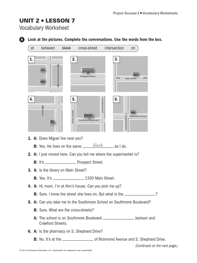 Vocabulary Worksheet: Unit 2 Lesson 7 | PDF