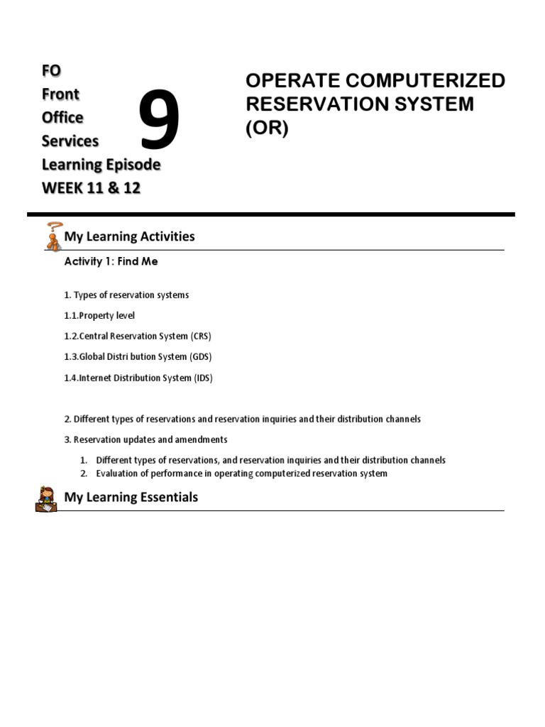 Lesson - 9 - Week - 9 - OPERATE COMPUTERIZED RESERVATION SYSTEM (OR ...