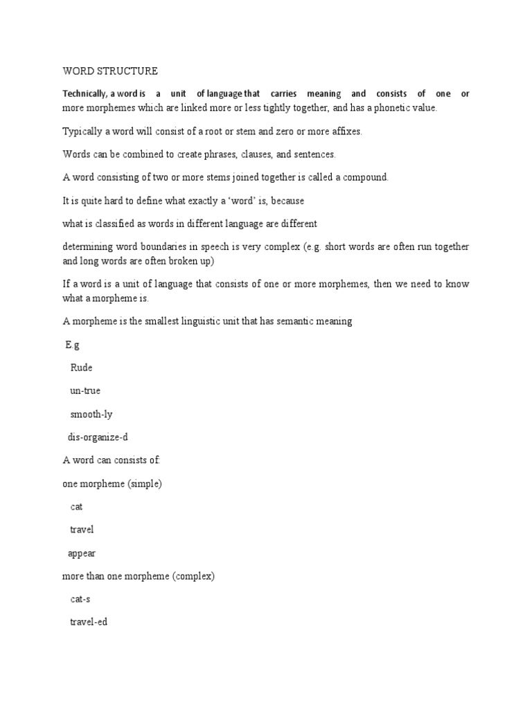 Technically, A Word Is A Unit of Language That Carries Meaning and ...