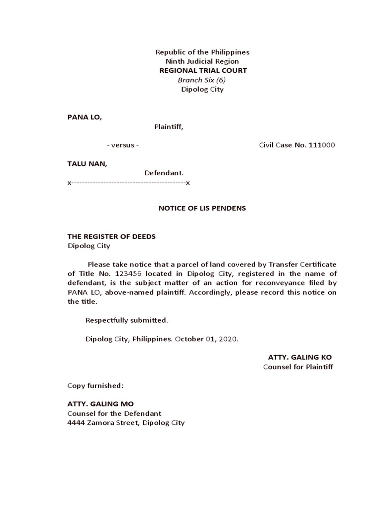 Notice of Lis Pendens | PDF