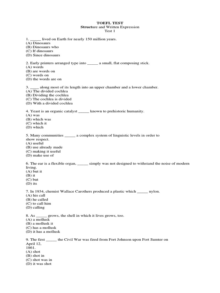 Toefl Test Structure and Written Expression | PDF | Nature