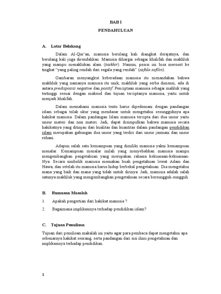 Makalah HAKIKAT MANUSIA DAN IMPLIKASINYA TERHADAP PENDIDIKAN ISLAM | PDF | Sains & Matematika