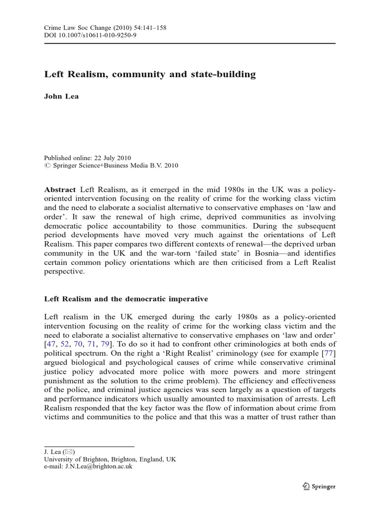 Left Realism Community and State-Buildin | PDF | Crime & Violence ...