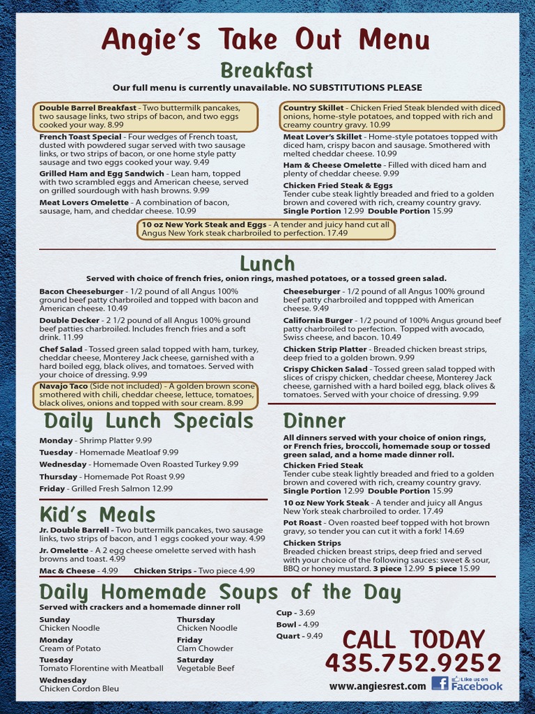 Angies TakeoutMenu | PDF | Salad | Bacon