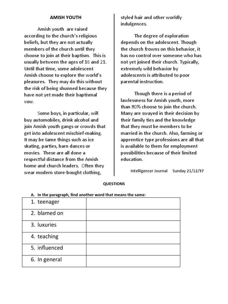Amish Youth and Rumspringa Behavior | PDF | Amish | Adolescence