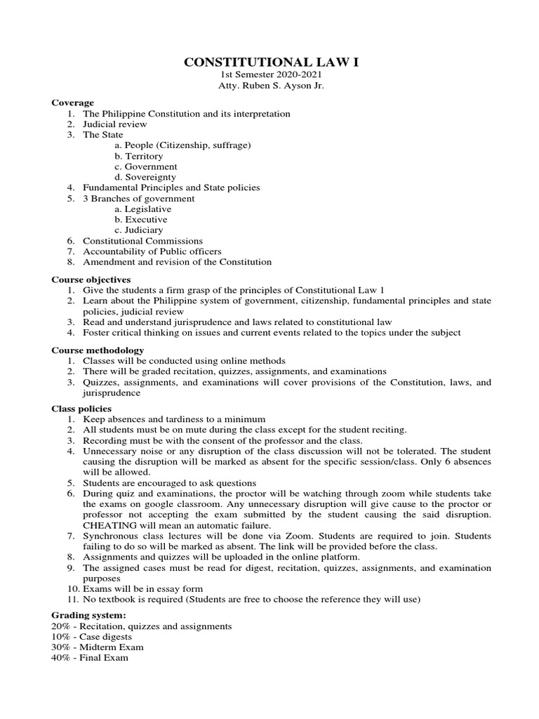 Consti 1 2020-2021 Syllabus PDF | Download Free PDF | Naturalization | Commission On Elections ...