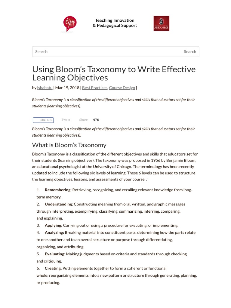 Using Bloom's Taxonomy To Write Effective Learning Objectives | PDF | Learning | Behavior ...