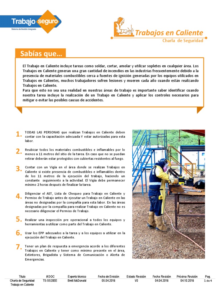Charla Seguridad Trabajo en Caliente TS-SS20EE | PDF | Naturaleza
