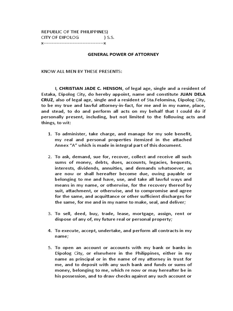 General Power of Attorney Template | PDF | Power Of Attorney | Proxy Voting