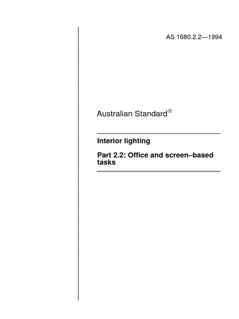 AS 1680.2.2-1994 Interior Lighting - Office & Screen-Based Tasks | PDF ...