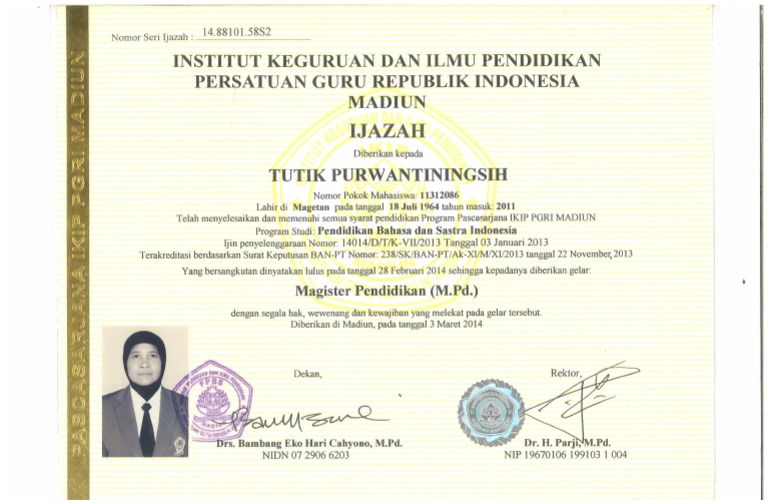 10.1 Ijazah - S2 - 196407181985122002 PDF | PDF