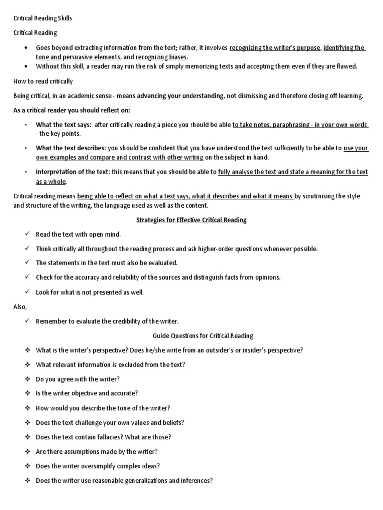 Critical Reading Skills | PDF | Argument | Fallacy