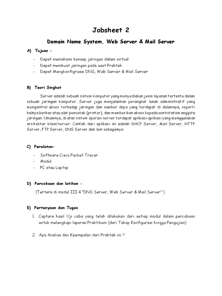 Jobsheet 3 (Simulasi Jaringan DNS, Web Server Mail Server) PDF | PDF