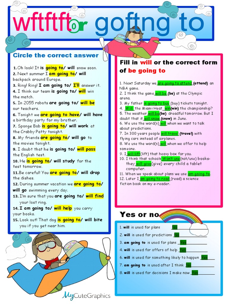 Will and Going To Worksheet 1 | PDF