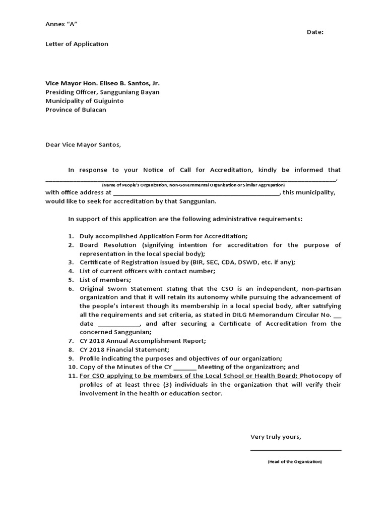 Letter of Application (ACCREDITATION) | PDF