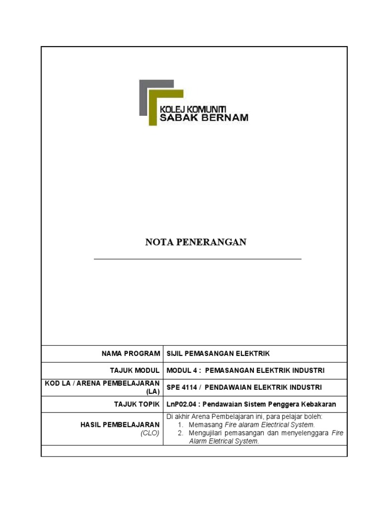 Nota Penggera Kebakaran | PDF