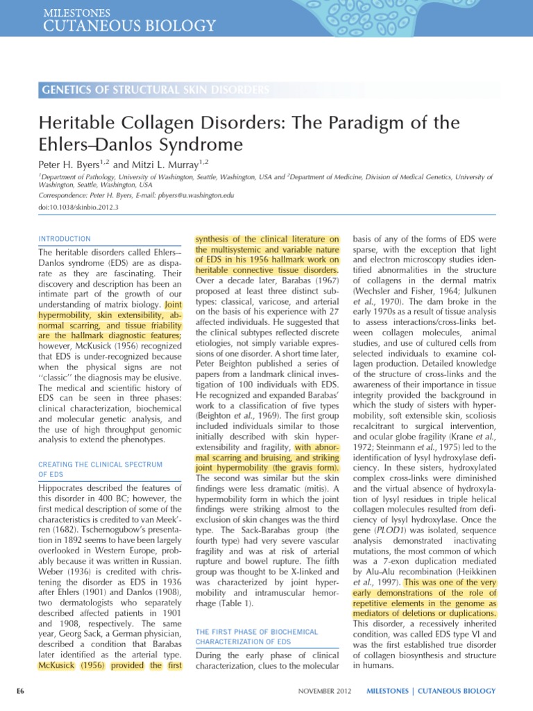 GENETICS OF SKIN DISORDERS: THE EHRLERS-DANLOS SYNDROME | PDF ...