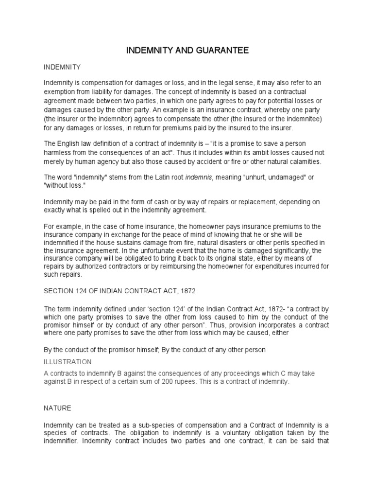 A Comprehensive Overview of Indemnity Agreements: Key Concepts, Types ...