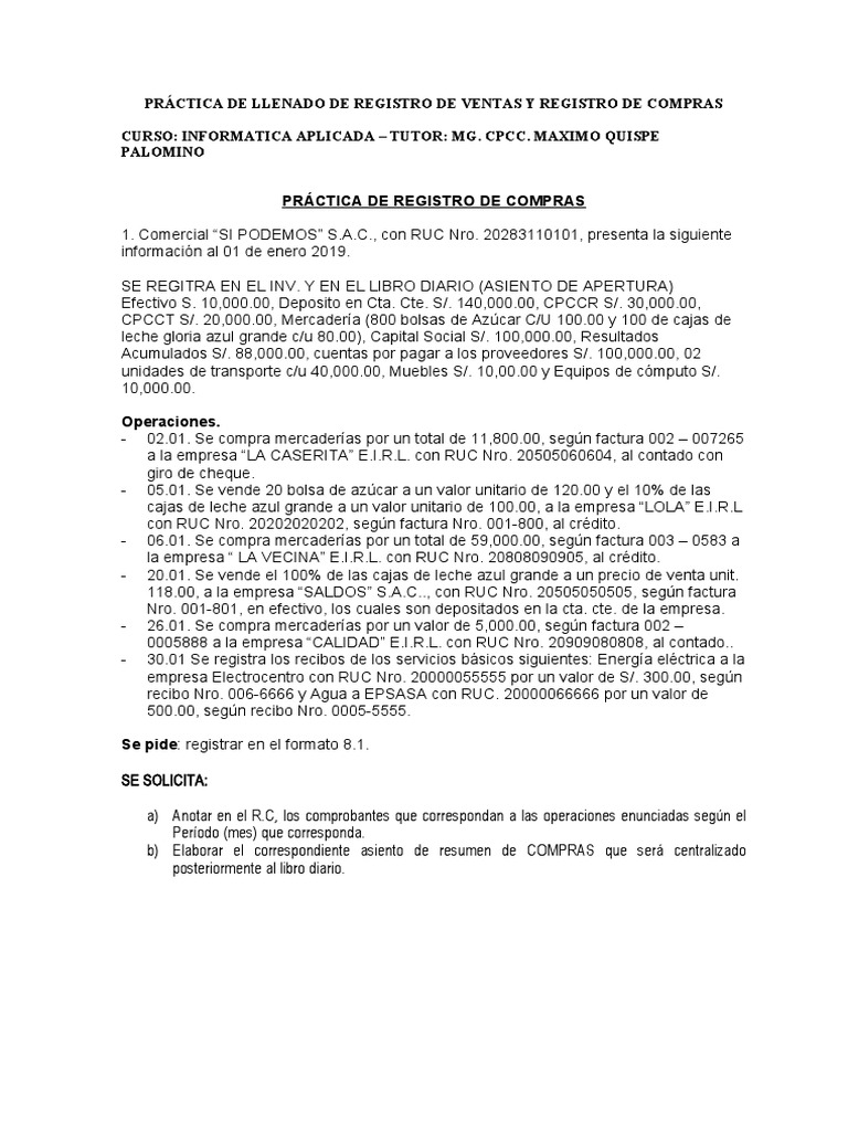 Práctica de Llenado de Registro de Ventas y Registro de Compras | PDF | Economias | Business