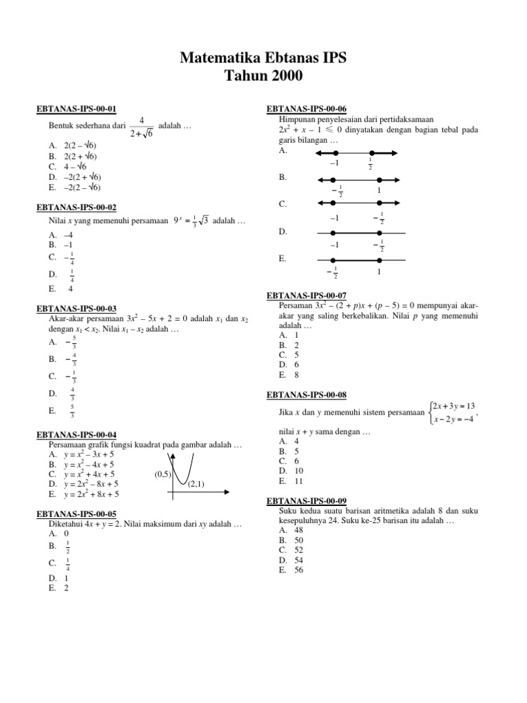 contoh-soal-UN SMA - Matematika IPS - 2000-Www - Examsworld.us | PDF