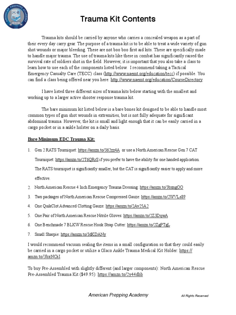 Trauma Kit Content List | PDF