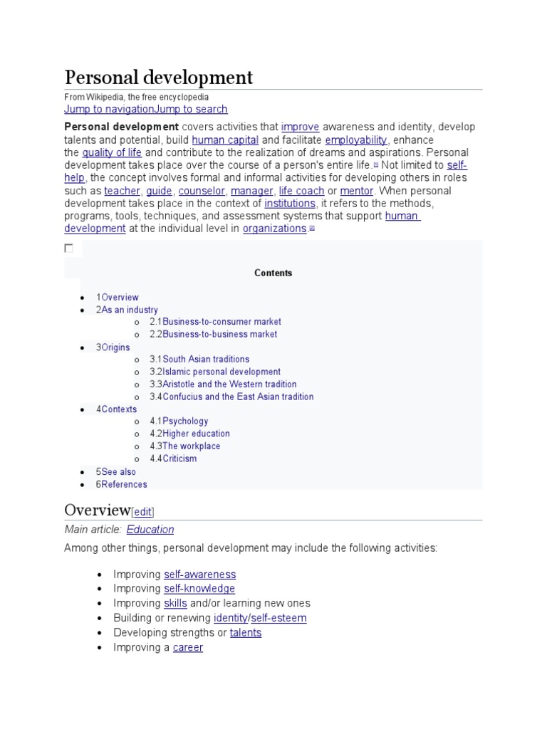 Personal Development Covers Activities That | PDF | Personal ...