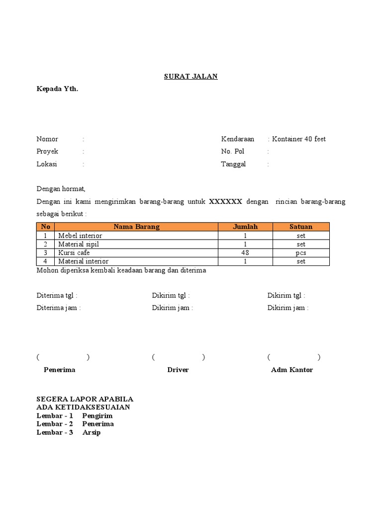 Contoh Format Surat Jalan Barang | PDF