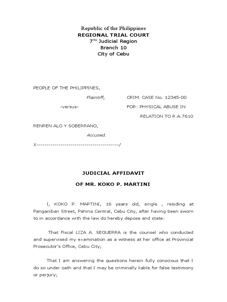 Republic of The Philippines: Regional Trial Court | PDF | Perjury ...