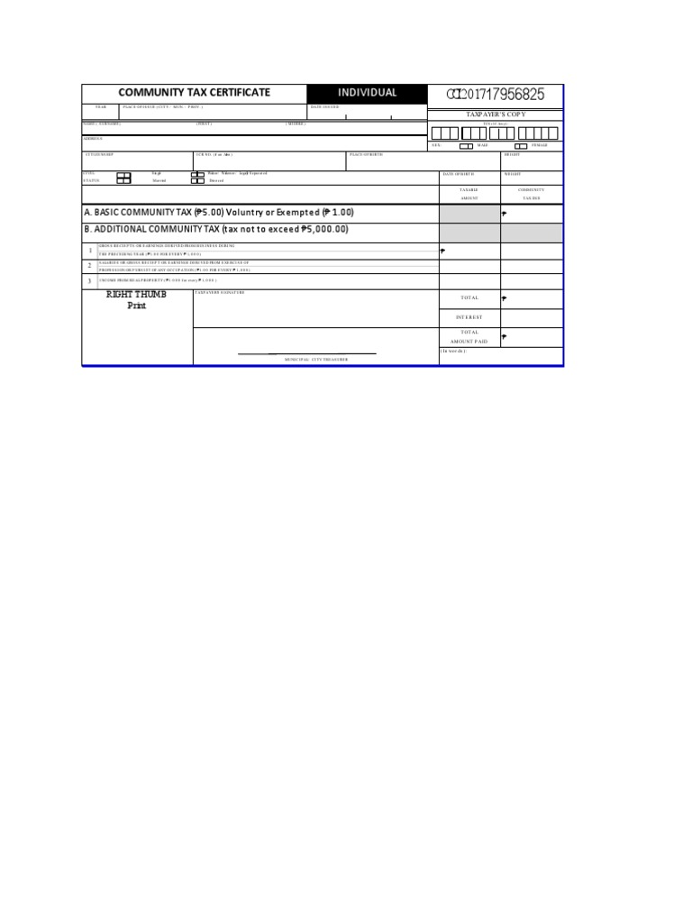 Community Tax Certificate: Individual | PDF | Currency