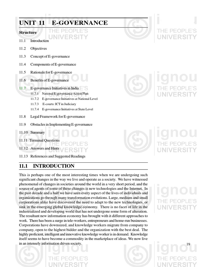 Unit 11 E-Governance: Structure | PDF | E Government | Governance